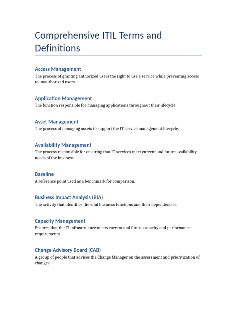 Comprehensive ITIL Terms and Definitions | PDF | Information Security ...