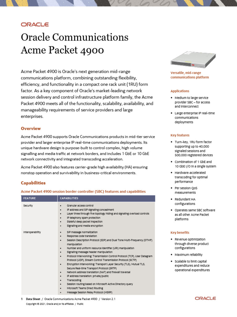 Acme+Packet+4900_ds | PDF | Session Initiation Protocol | Computer Network
