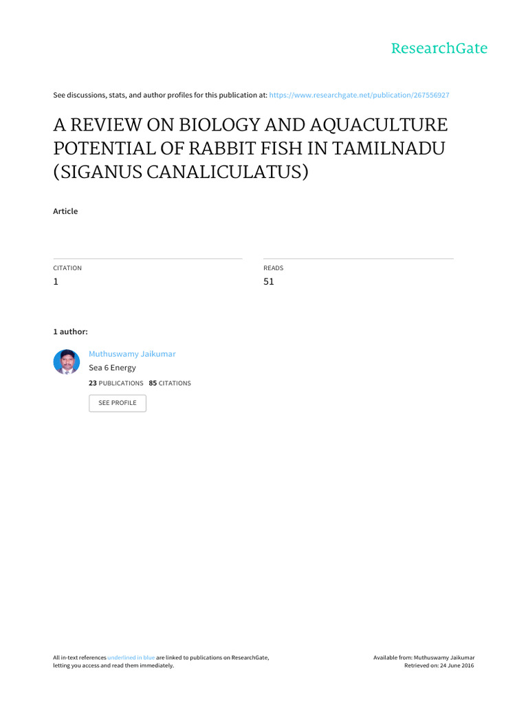 A Review On Biology and Aquaculture Potential of R | PDF | Aquaculture