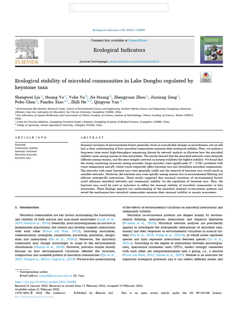 Ecological Stability of Microbial Communities in Lake Donghu Regulated ...