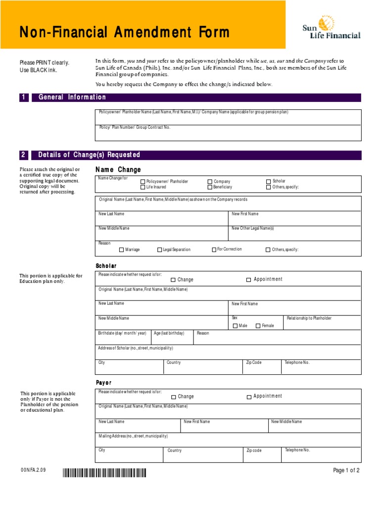 Change of Benificiary Non Financial Amedment Form | PDF | Insurance ...