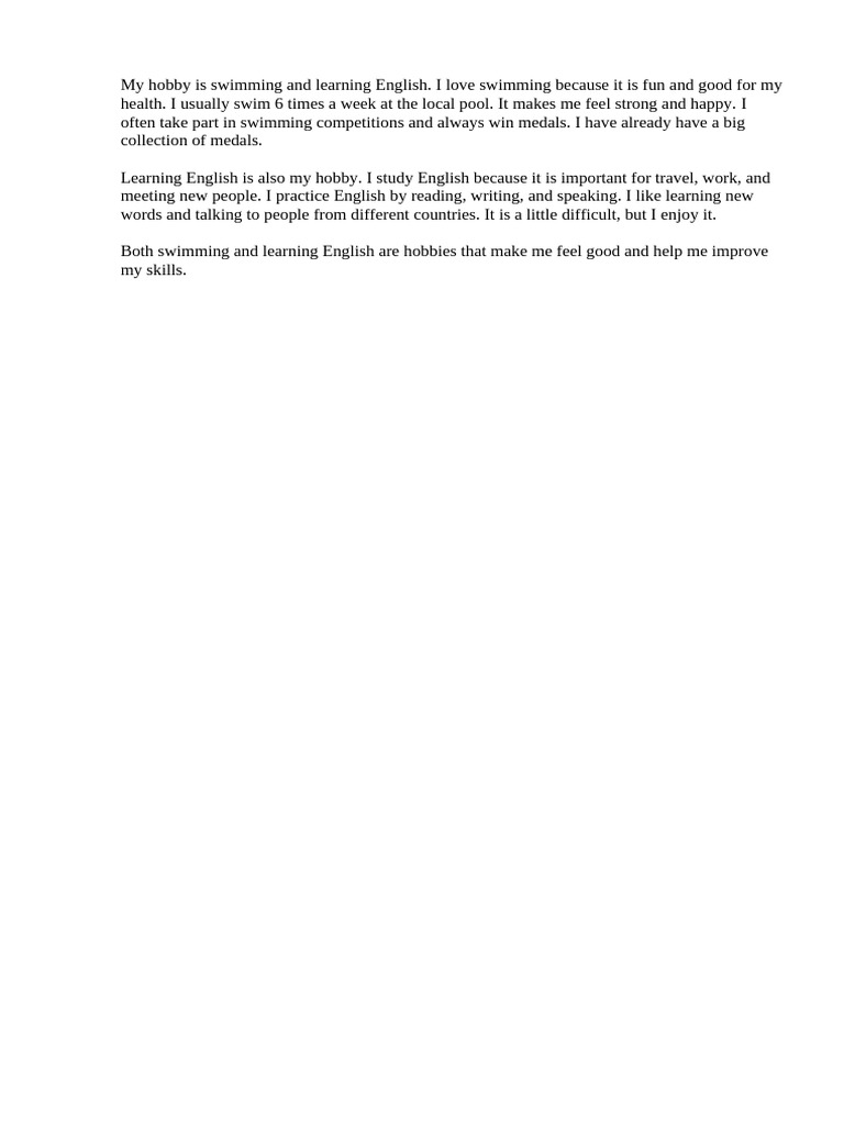 My Hobby Is Swimming and Learning English | PDF