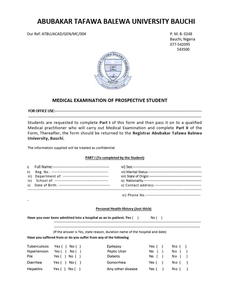 atbu-medical-form | PDF | Causes Of Death | Diseases And Disorders