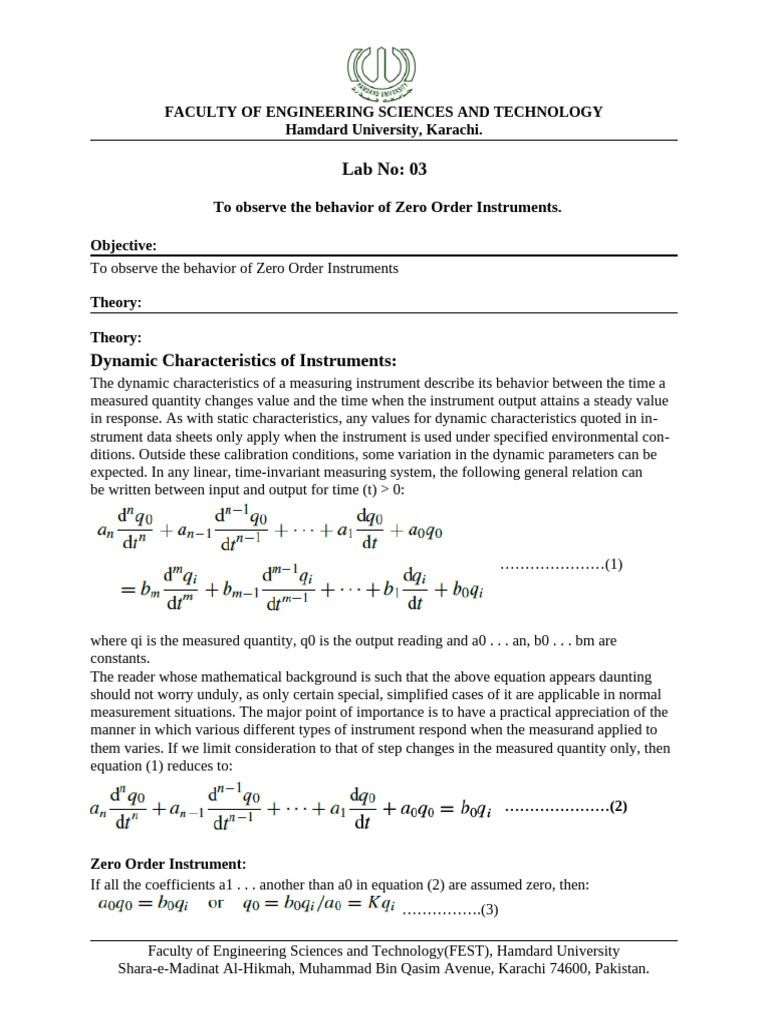 Lab 03 - 0th Order Systems | PDF | Voltage | Equations