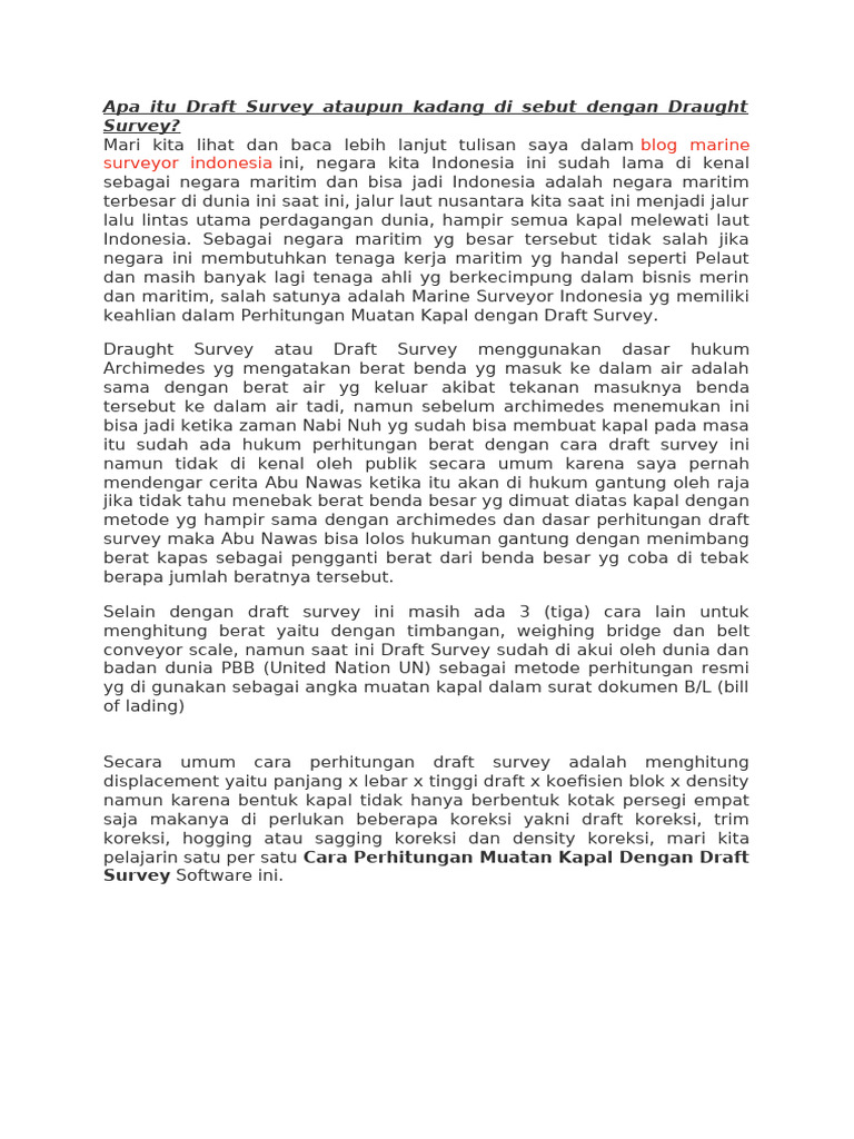 Panduan Lengkap Draft Survey Kapal | PDF