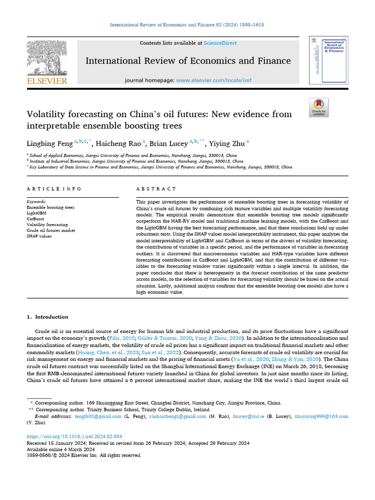 Volatility Forecasting On Chinas Oil Futures New Evidence From Interpretable Ensemble Boosting