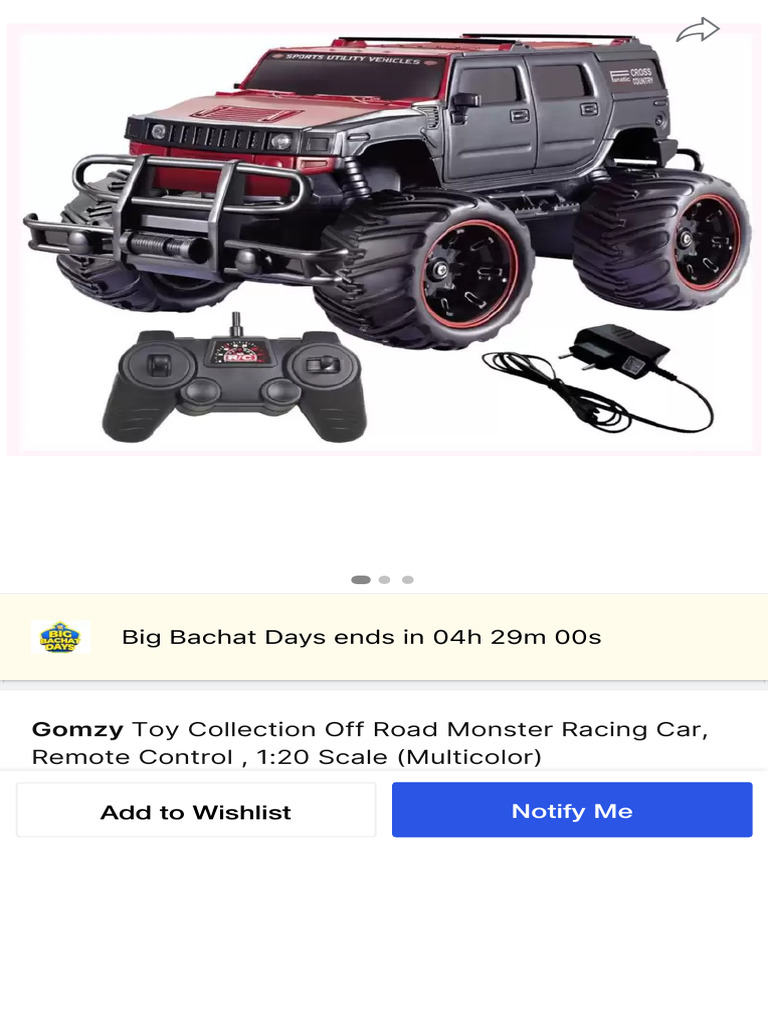 Gomzy Toy Collection Off Road Monster Racing Car, Remote Control , 120 ...