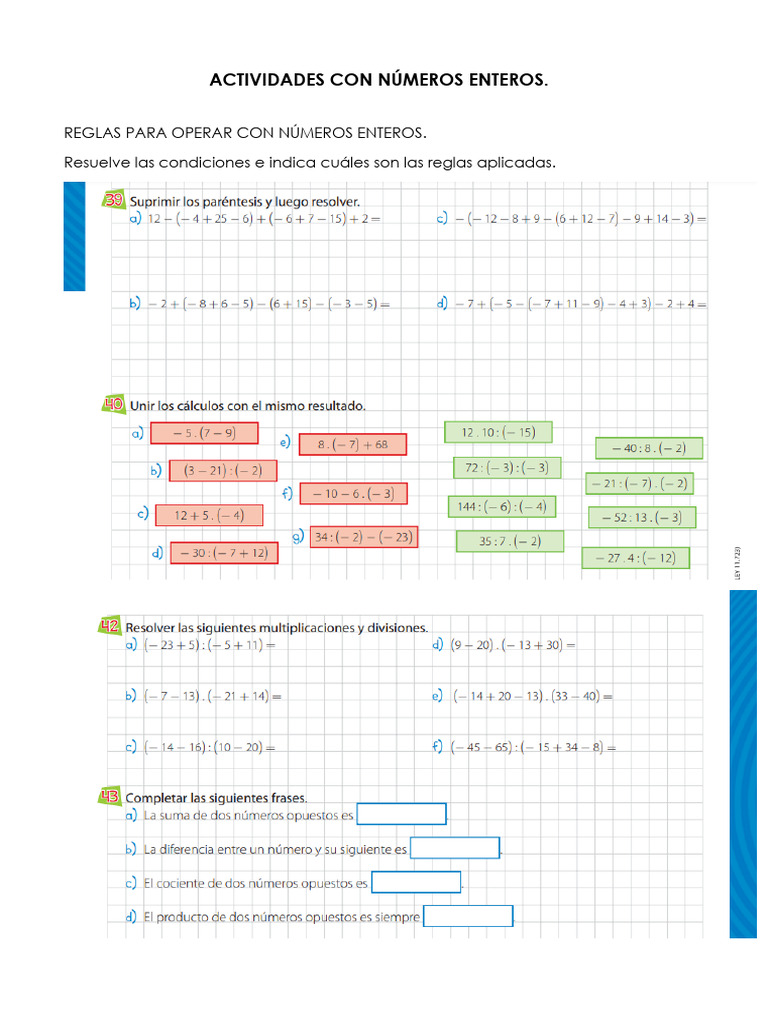 Reglas y Operaciones con Números Enteros | PDF
