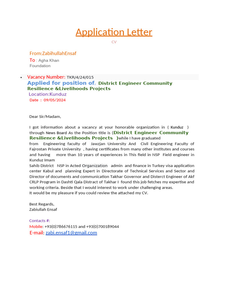 Application for District Engineer Position | PDF
