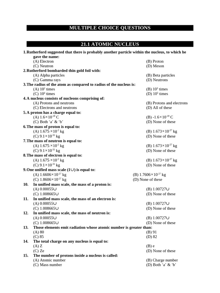Atomic Nucleus and Isotopes Quiz | PDF | Atomic Nucleus | Neutron