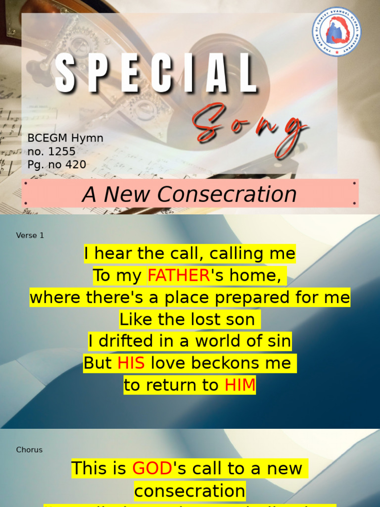 New Consecration Hymn BCEGM 1255 | PDF