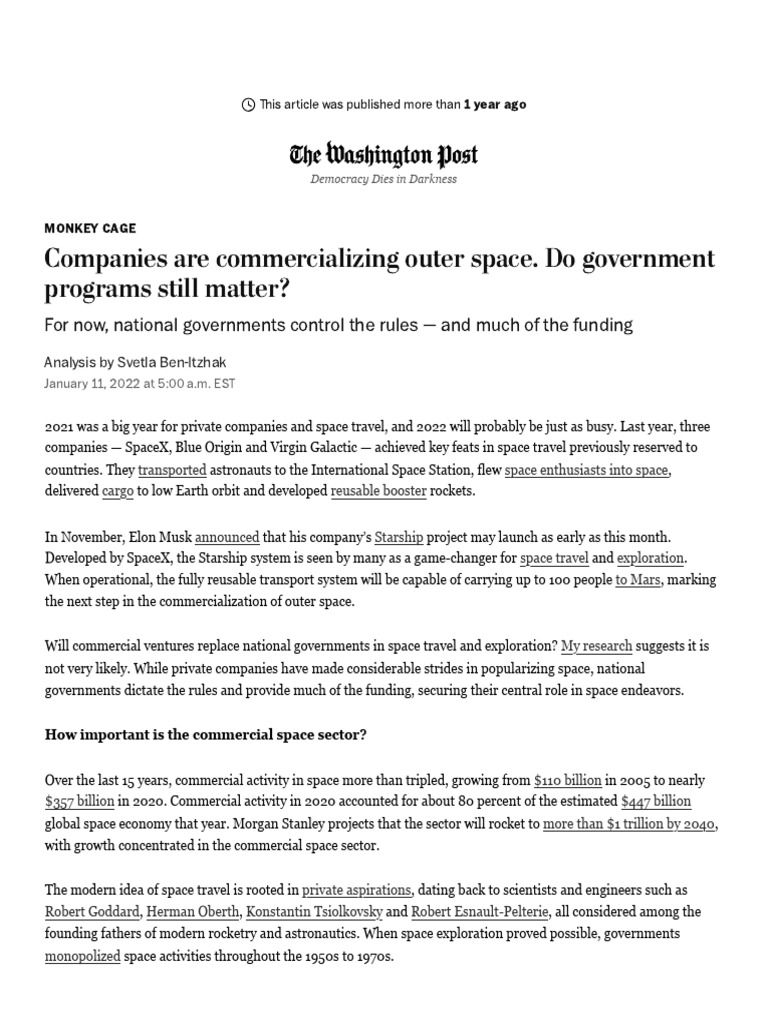 Companies Are Commercializing Outer Space. Do Government Programs Still Matter? | PDF ...