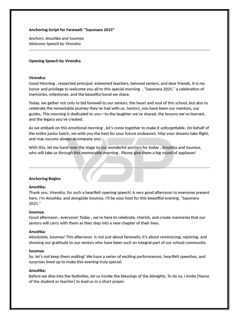 Anchoring Script For Farewell 2025 | PDF