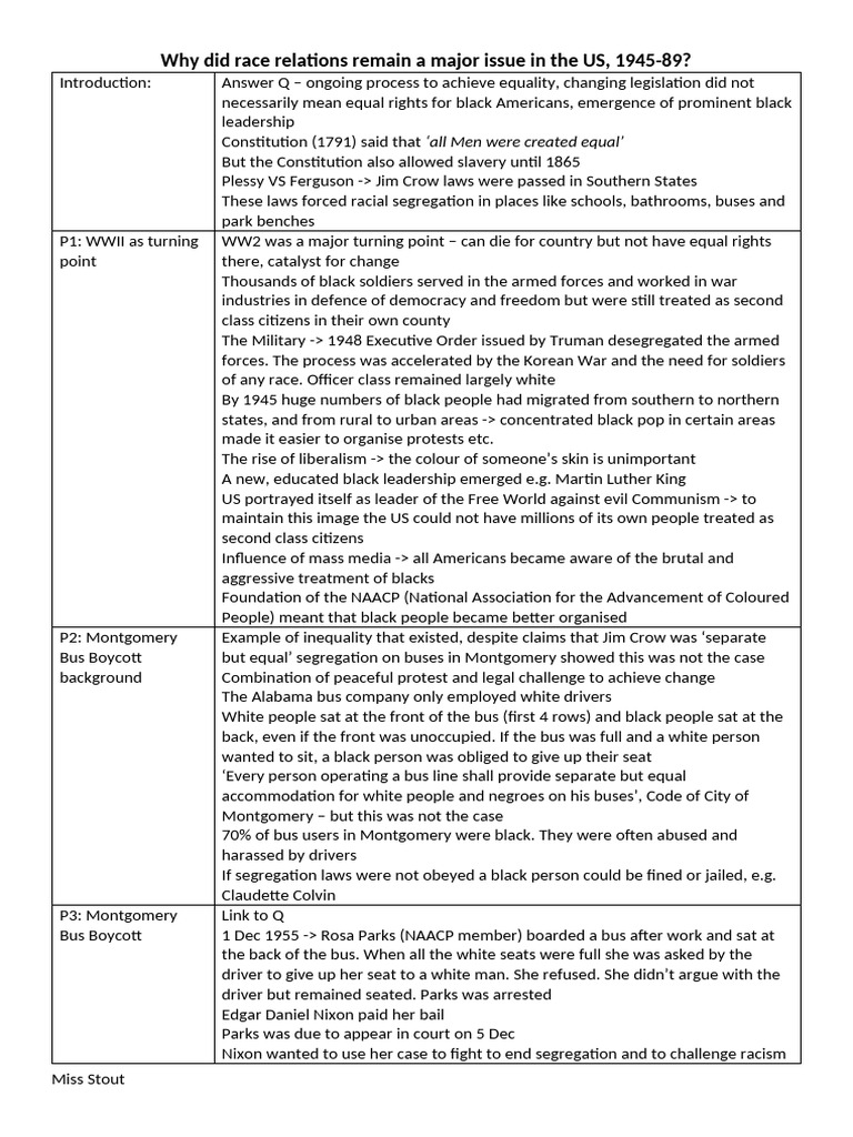 Race Relations in the US: 1945-1989 Analysis | PDF | Jim Crow Laws ...