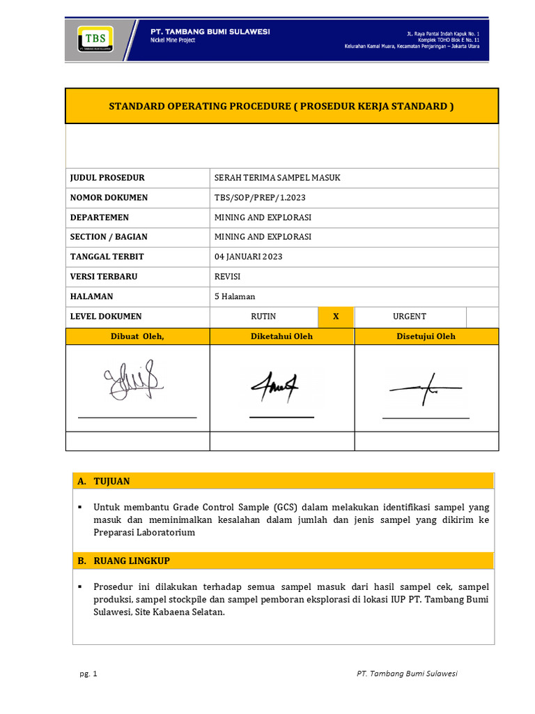TBS-SOP-PREP - 001 Prosedur Serah Terima Sampel | PDF