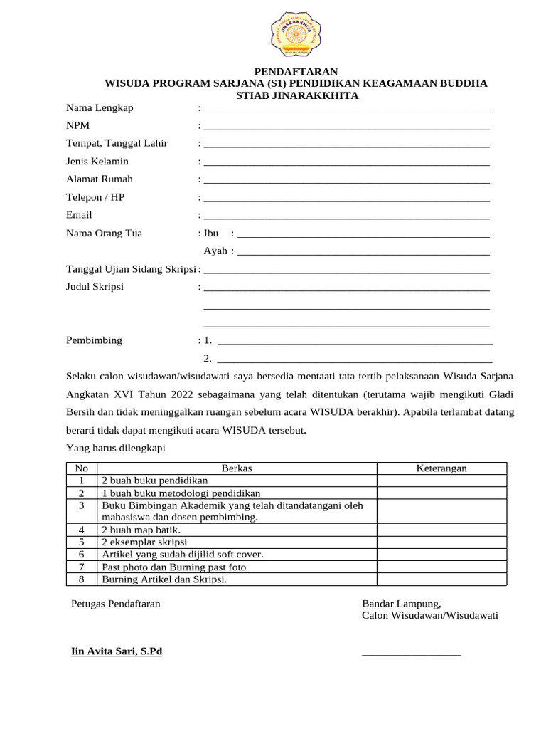Form Pendaftaran Wisuda | PDF