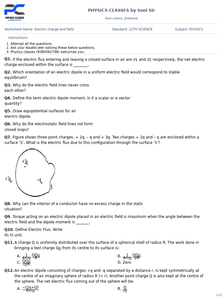 Electric charge and field-12TH SCIENCE-PHYSICS | PDF | Electric Field ...