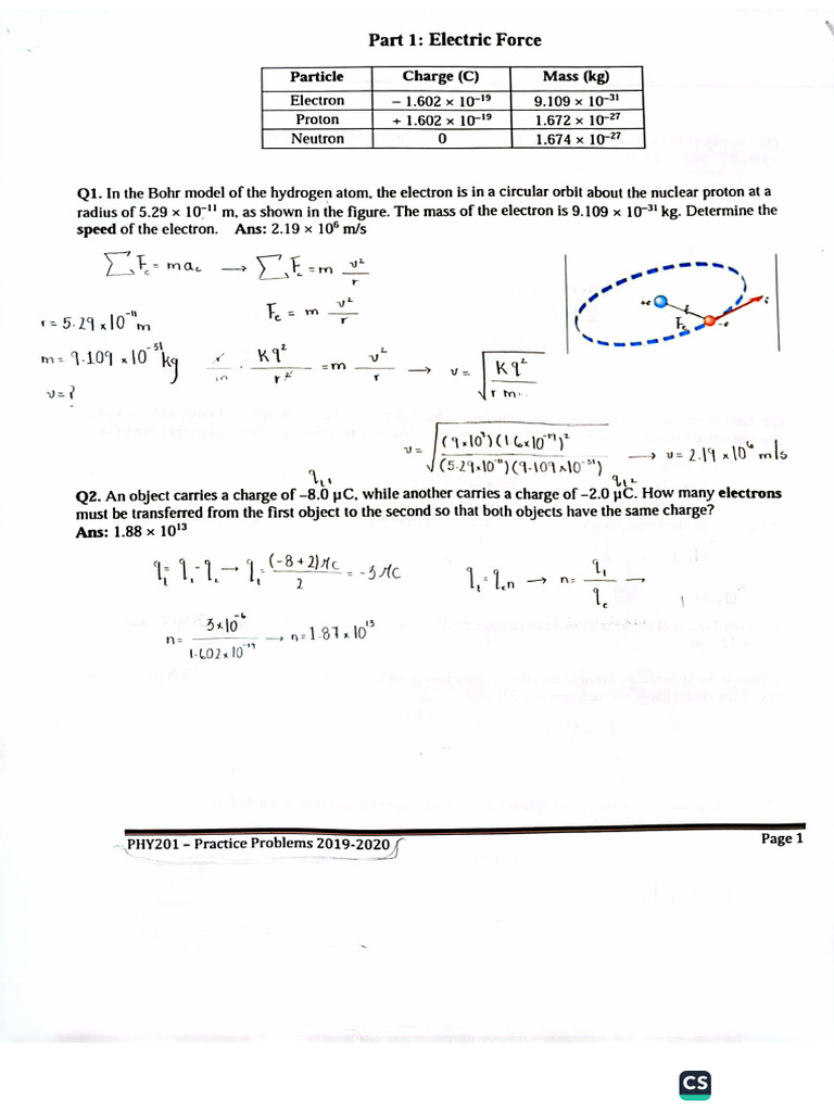PHY201 Solved Worksheets | PDF