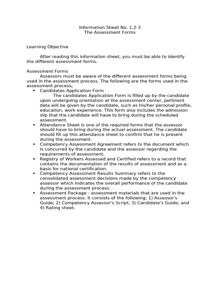 Assessment Forms and Documents | PDF