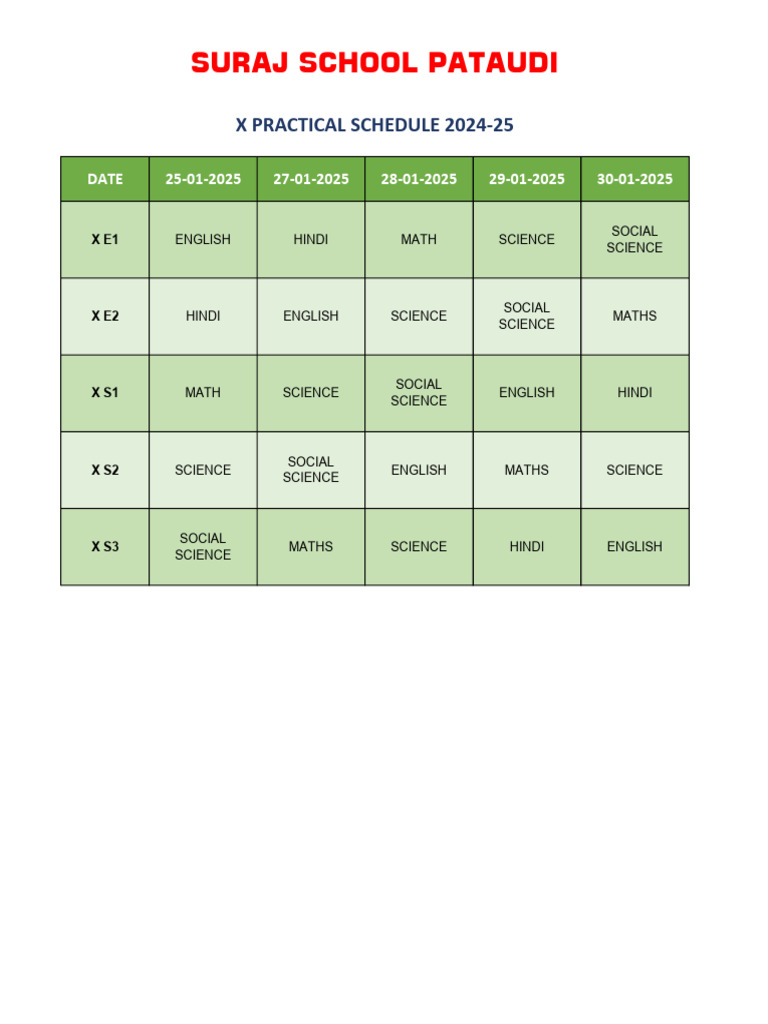 X Practical Schedule | PDF