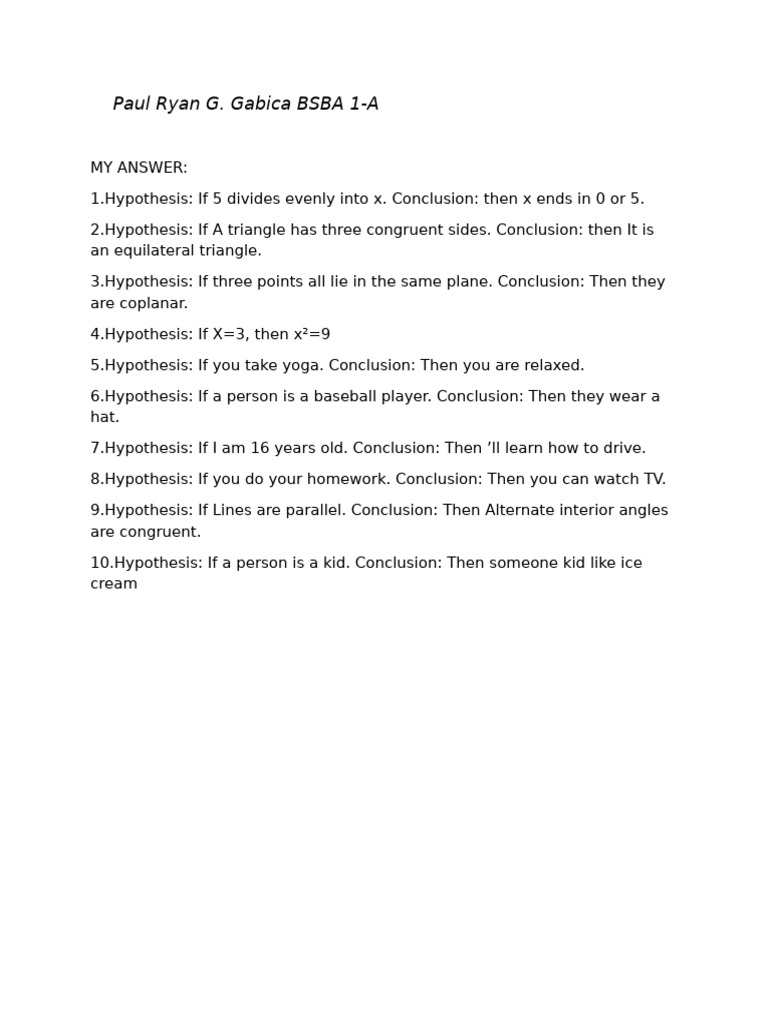 Logical Hypotheses and Conclusions Examples | PDF