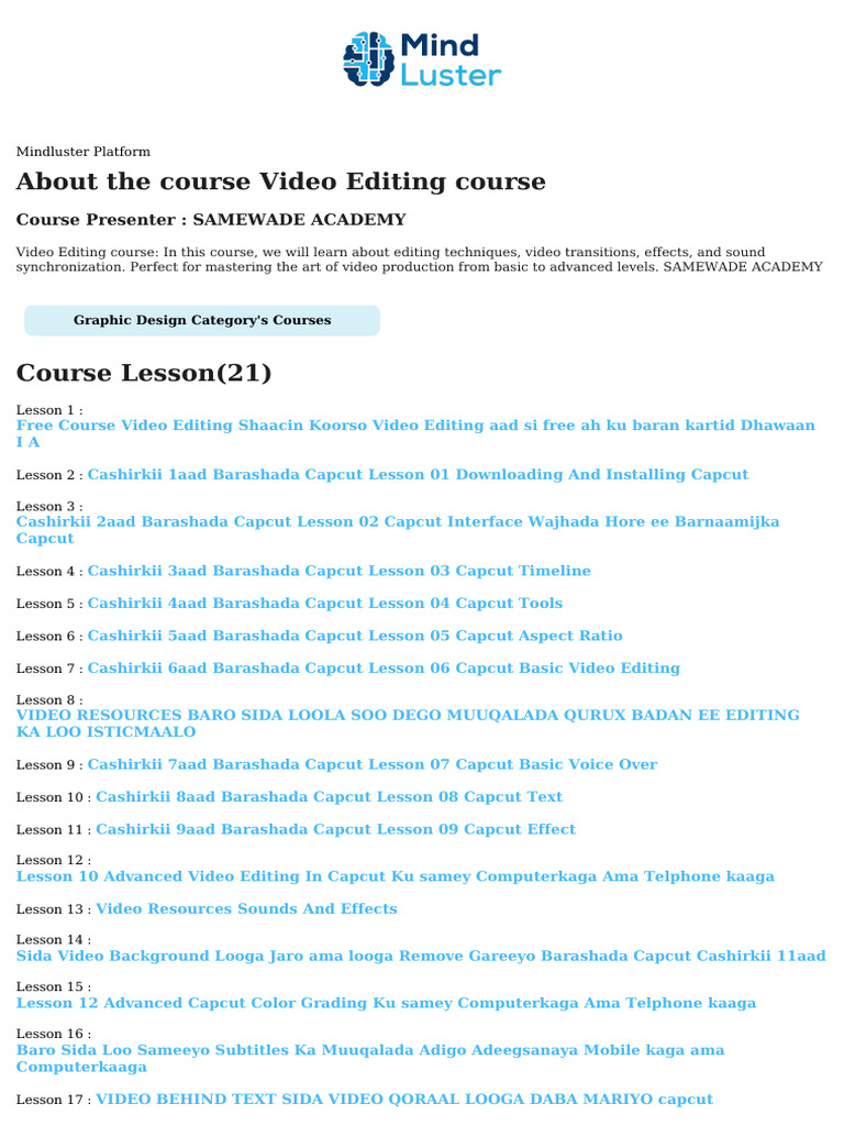 Video Editing Course Course Content | PDF