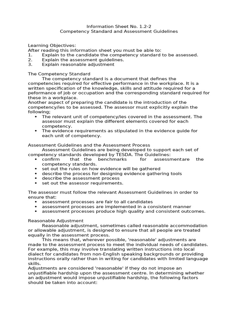 8.-Competency-Standard-and-Assessment-Guidelines | PDF | Evidence | Appeal
