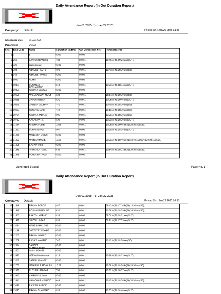 Daily Attendance Report | PDF