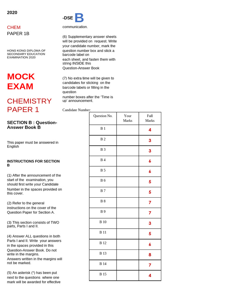 2020-DSE-CHEM 1B (Mock Exam) - 6D (16) Tang Ngou Ching 的副本 | PDF ...