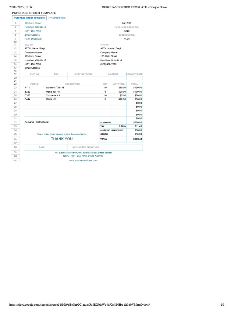 PURCHASE ORDER TEMPLATE - Google Drive | PDF
