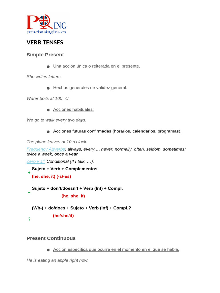 VERB TENSES | PDF | Semantic Units | Linguistics