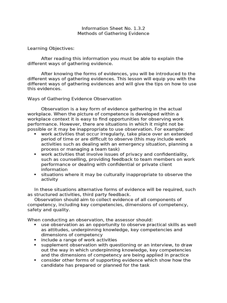 Evidence Gathering Methods Explained | PDF | Educational Assessment ...