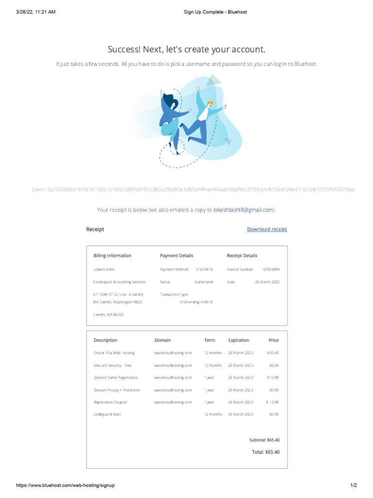 Sign Up Complete - Bluehost | PDF | Receipt | Visa Inc.