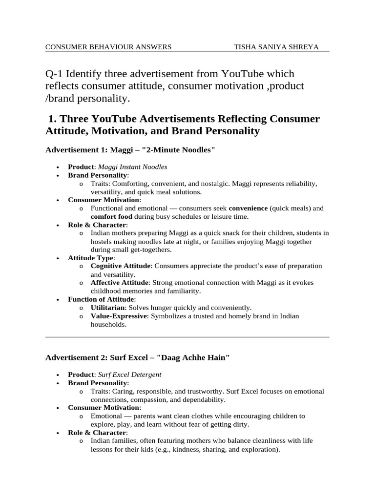Consumer Behaviour Assignment | PDF | Attitude (Psychology) | Brand