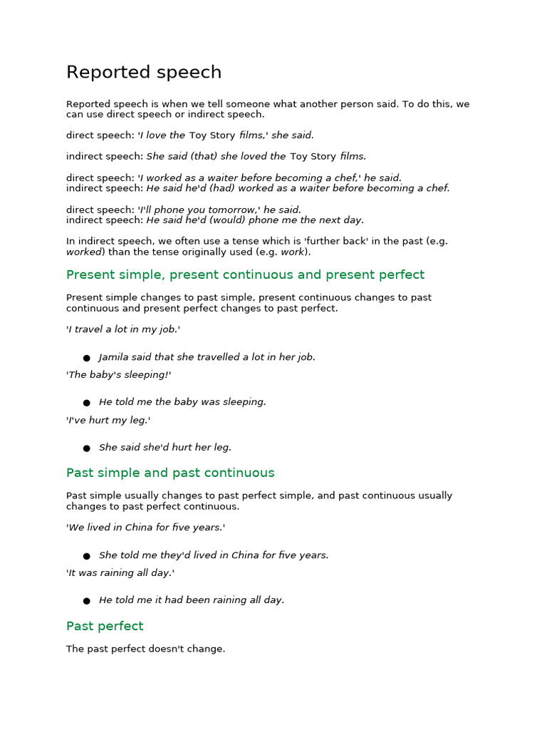 Reported speech short | PDF | Question | Languages