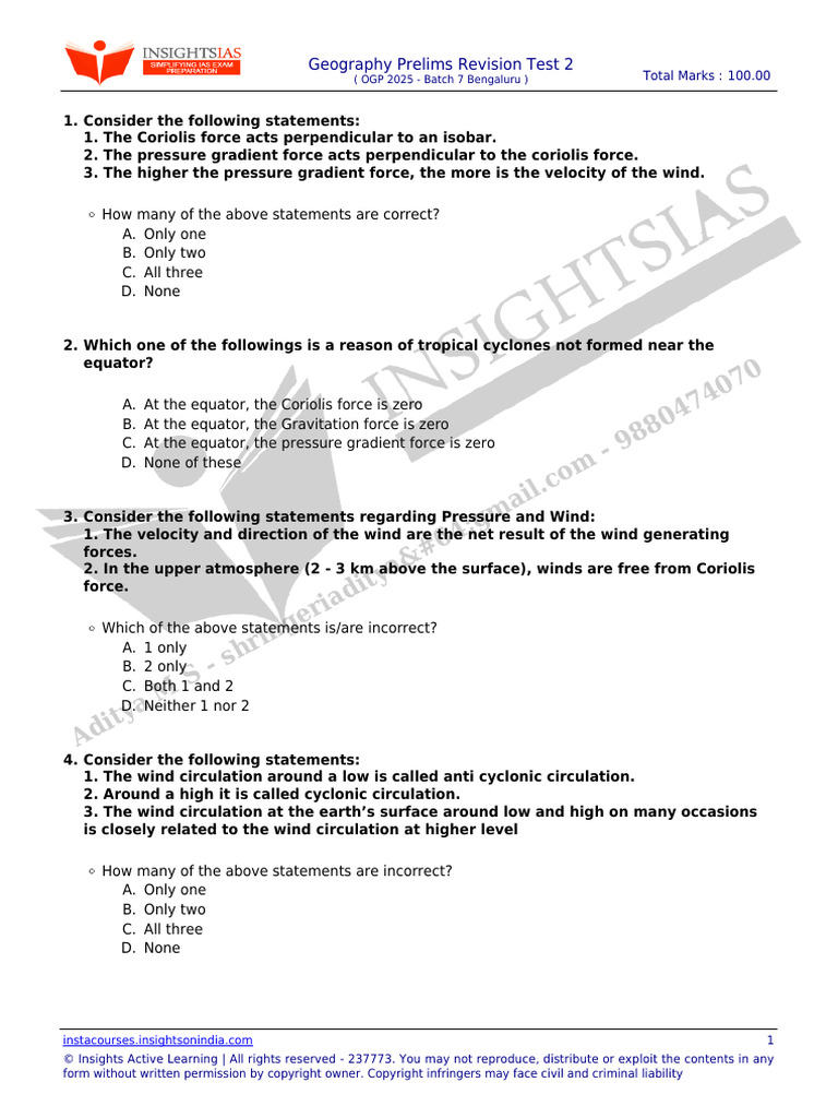 Geography Prelims Revision Test 2-04-Jan-25 17 - 06 - 14 | PDF | Plate ...