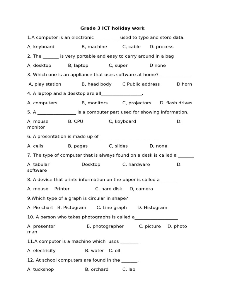 Grade 3 ICT holiday work_111947 | PDF | Laptop | Computer Keyboard