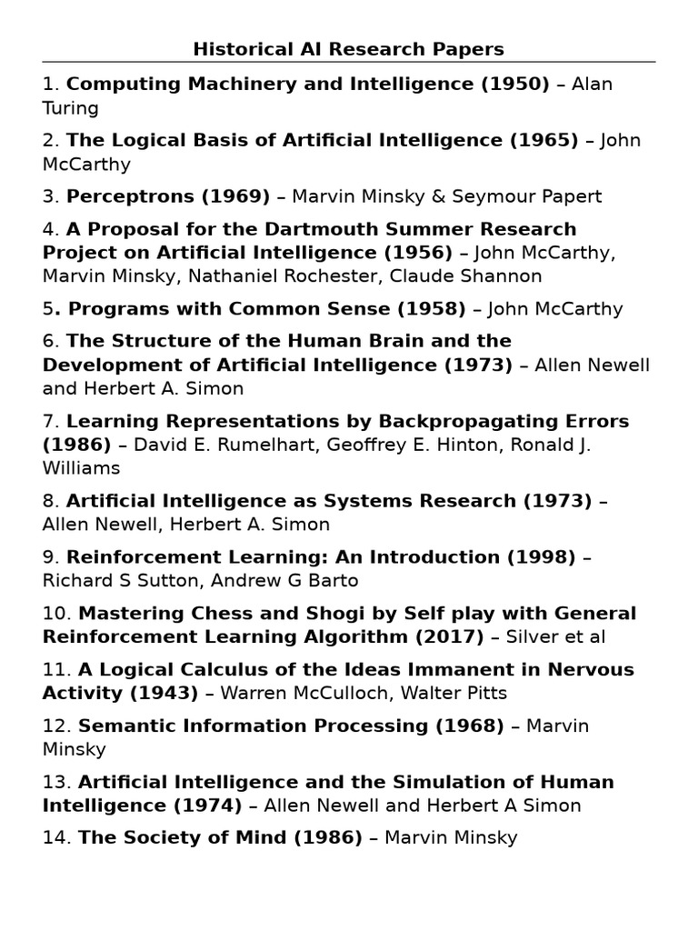 Historical AI Research Papers | PDF | Deep Learning | Artificial ...