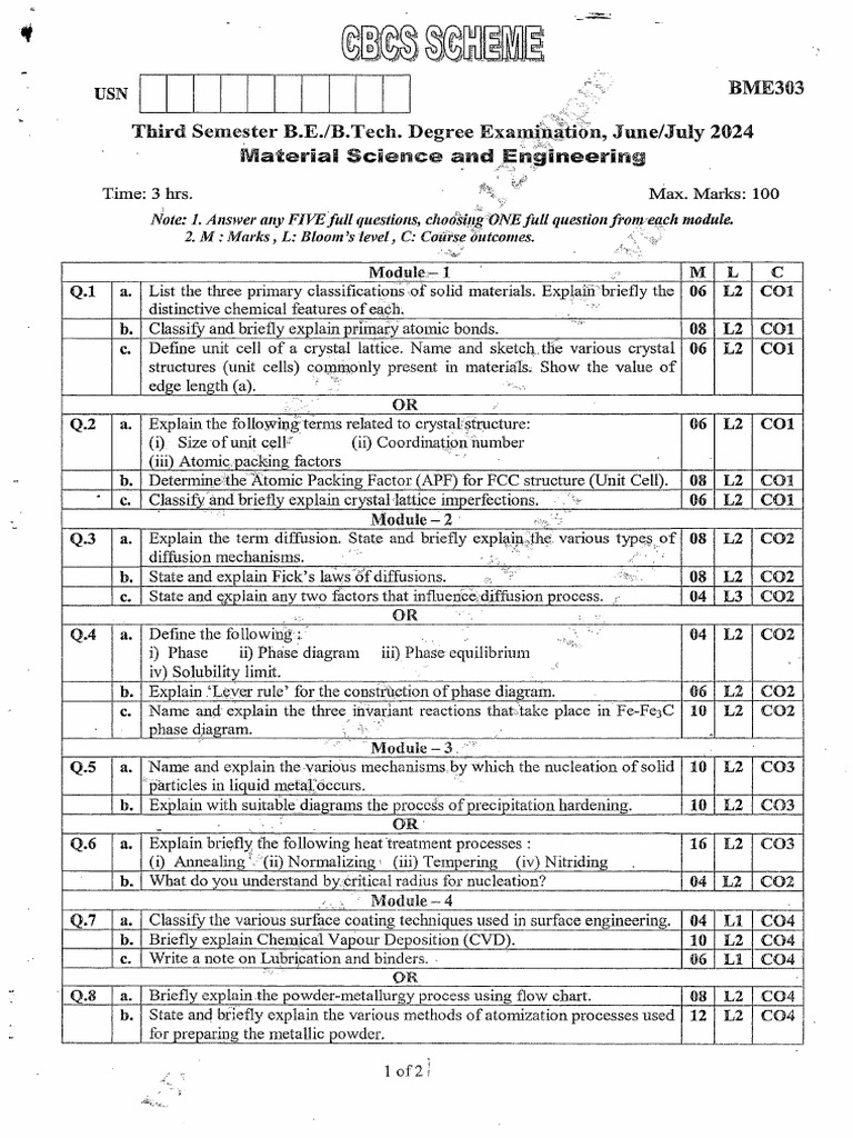 MSM - BME303 - VTU QP Soln 1 | PDF