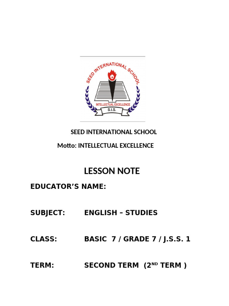 JSS1 English Second Term Lesson Plan | PDF | Stress (Linguistics) | Adverb