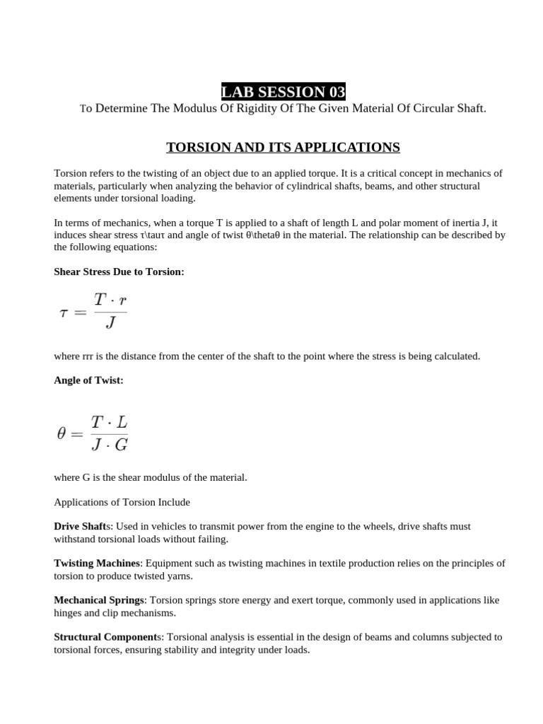 To Determine the Modulus of Rigidity of the Given Material of Circular ...