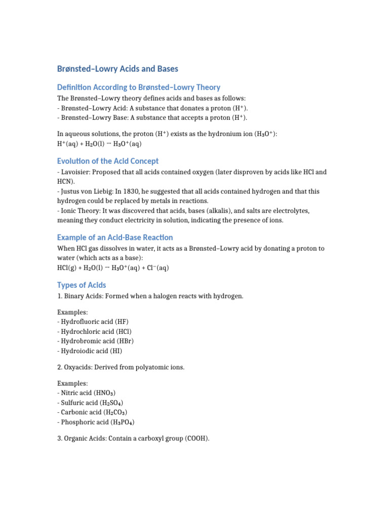 Bronsted Lowry Acids and Bases | PDF