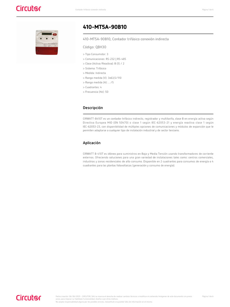 ANEXO - Contador de energía CIRCUTOR (Ficha+manual de instrucciones) | PDF | Electricidad ...
