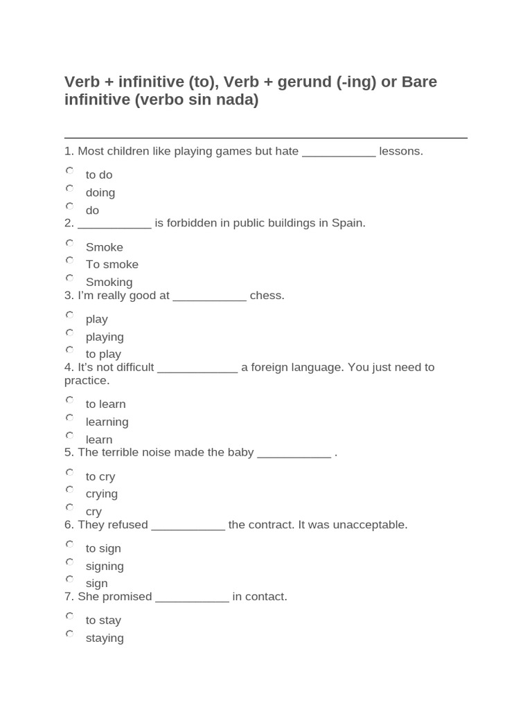 Verb Forms Practice: Infinitives & Gerunds | PDF