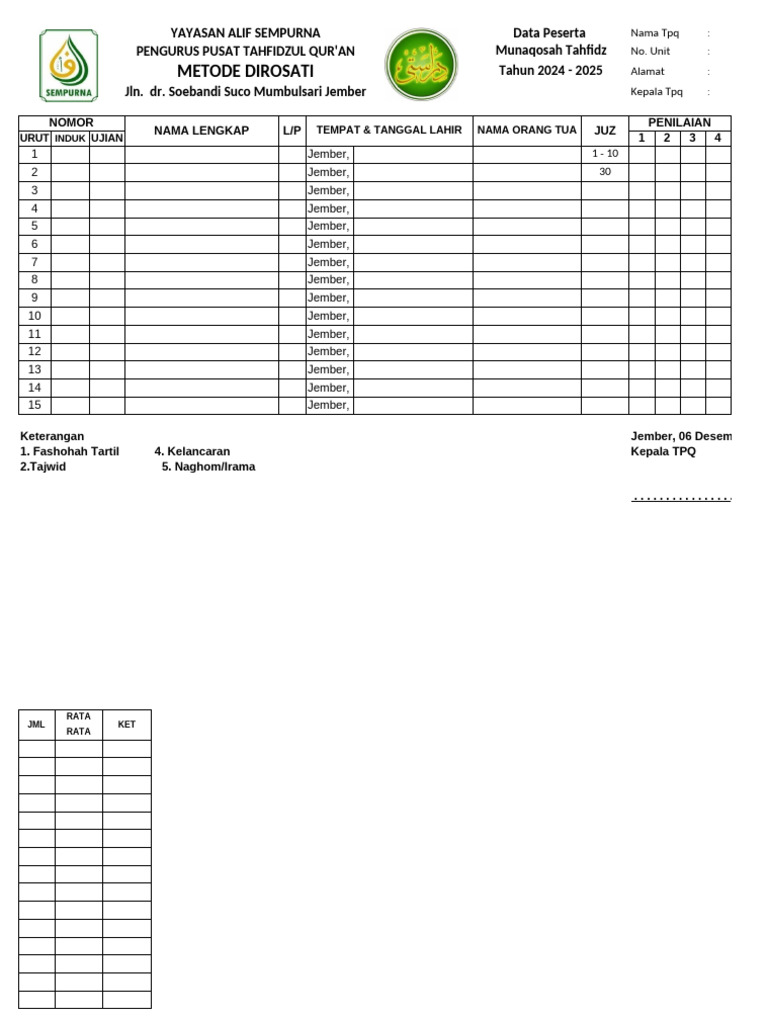 Form Peserta Tahfidz 1446 H | PDF