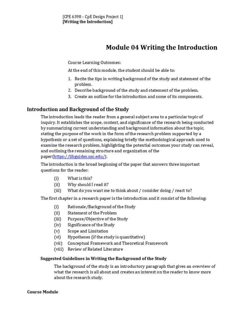 W4 Module 4 Writing The Introduction | PDF | Theory | Conceptual Model