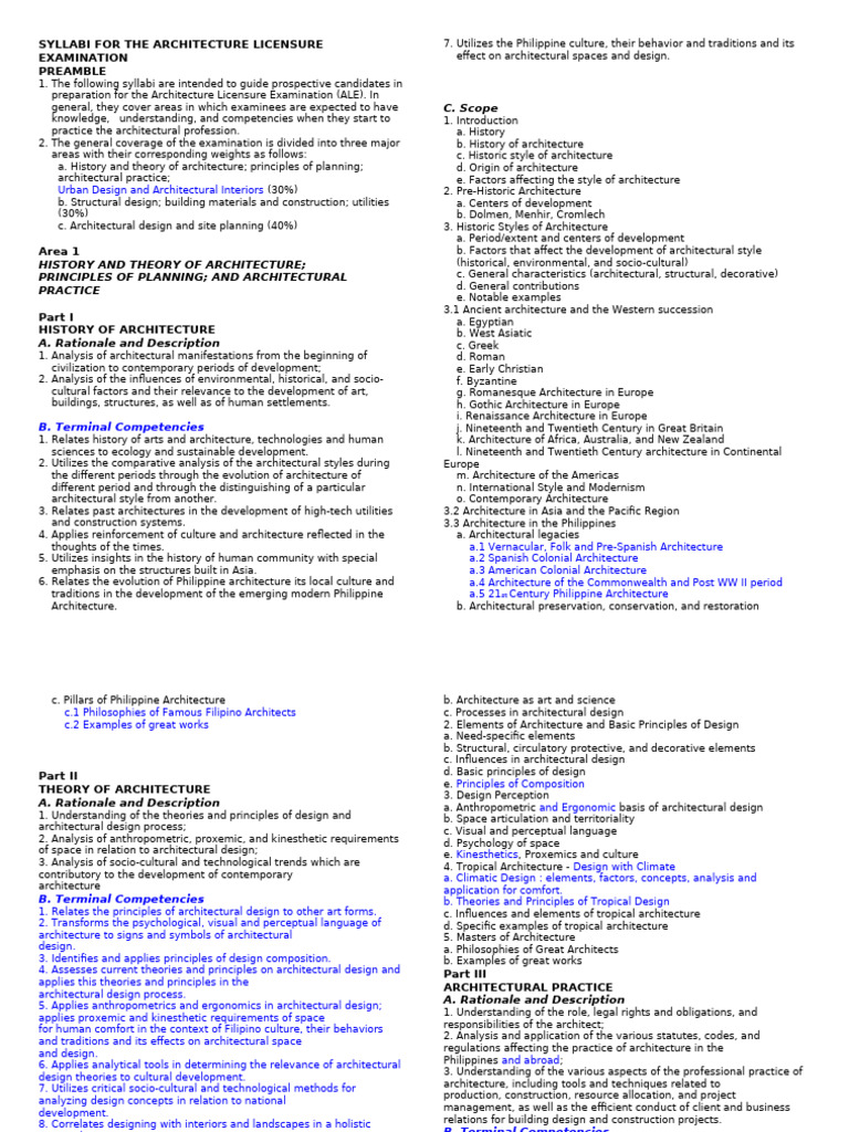 Architecture Licensure Exam Syllabus | PDF | System | Design