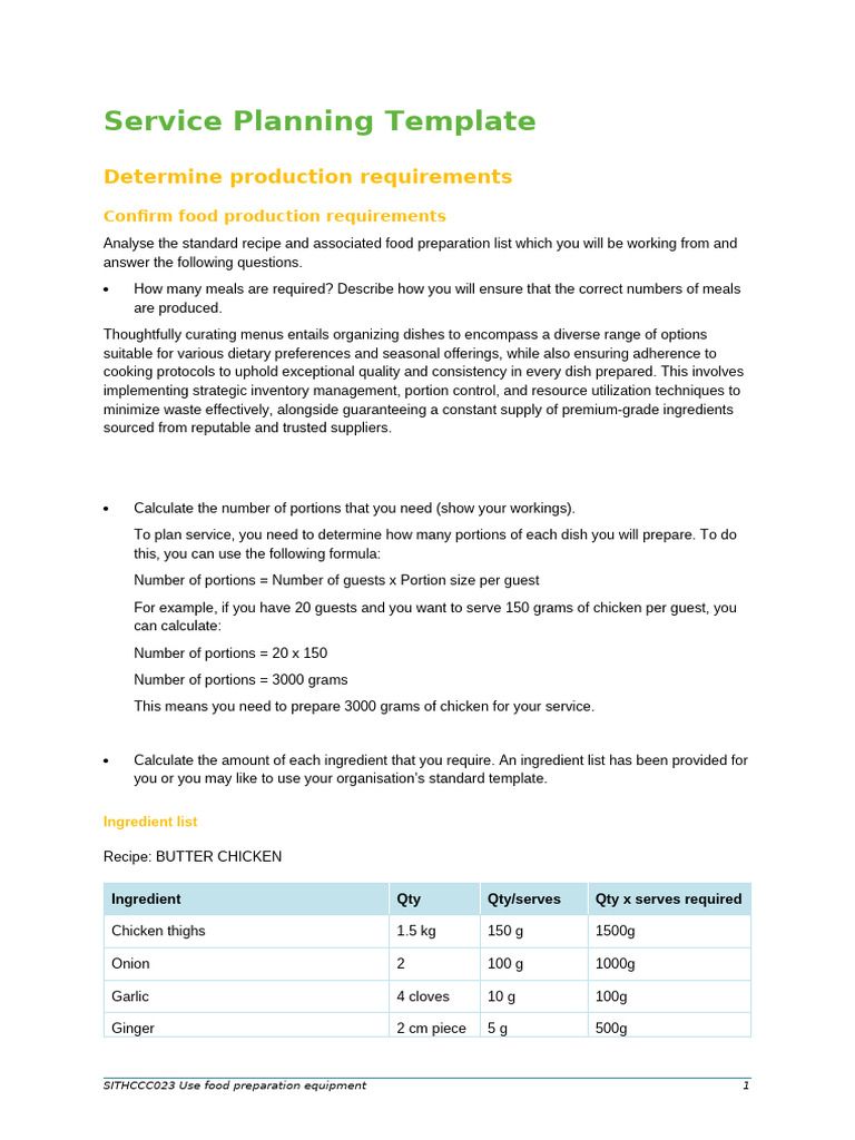 Food Service Production Planning Guide | PDF | Knife | Foods