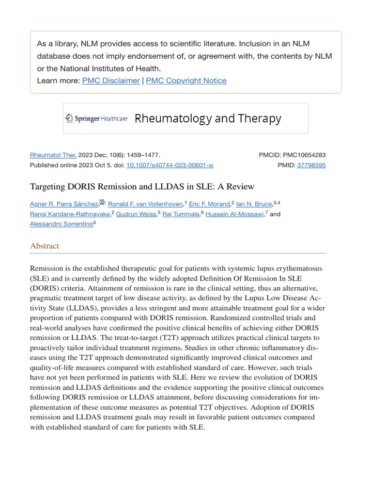Targeting DORIS Remission and LLDAS in SLE - A Review - PMC | PDF ...