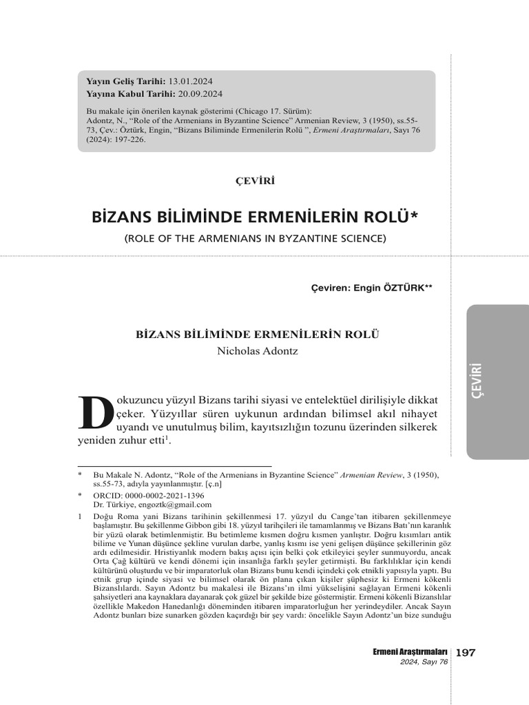 BİZANS BİLİMİNDE ERMENİLERİN ROLÜ | PDF